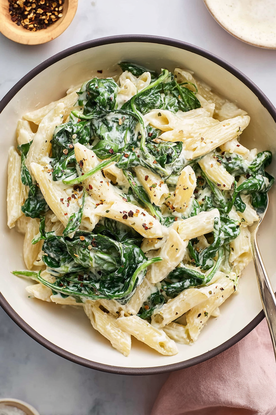Quick Easy Pasta with Spinach Sauce – savorandnest.com