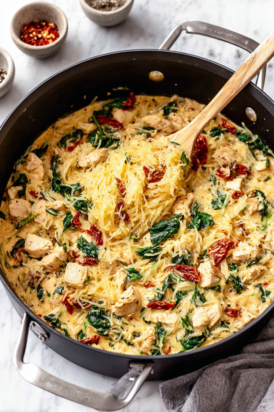 Creamy Tuscan Chicken Spaghetti Squash Recipe – savorandnest.com