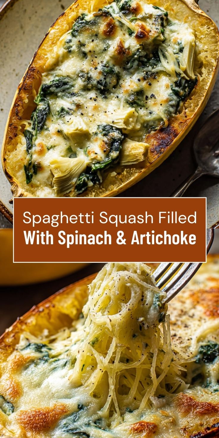 Spaghetti Squash Filled With Spinach & Artichoke – savorandnest.com